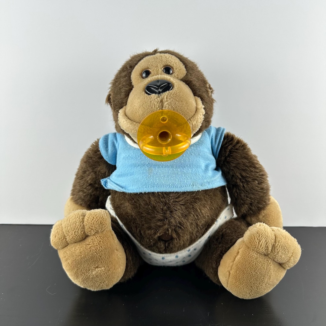 Vintage DAKIN 1985 Baby Hugo Monkey Plush Pacifier Gorilla Blue Shirt ...