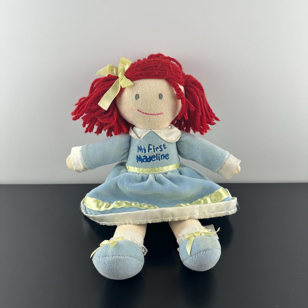 My First Madeline 12" Plush Doll Blue Dress Red Yarn Hair Soft Velour ...