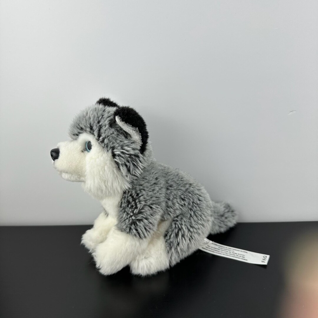FAO Toys R Us Realistic Husky Puppy 9” Gray White Dog Blue Eyes Plush ...
