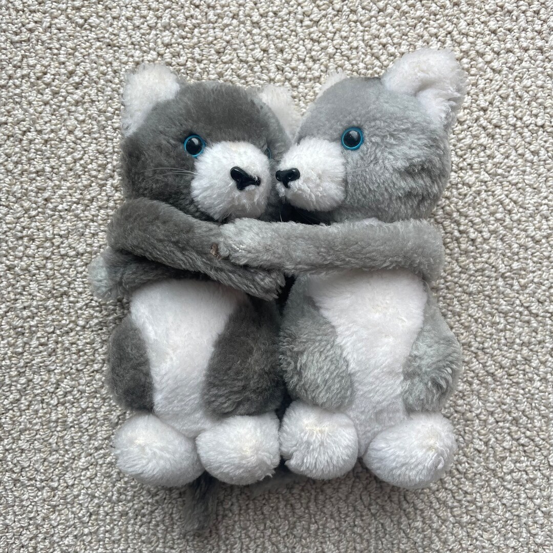 Vintage Dakin Kuddle Kittens Cats Hugging Grey Blue Eyes 80s 7.5” Plush ...