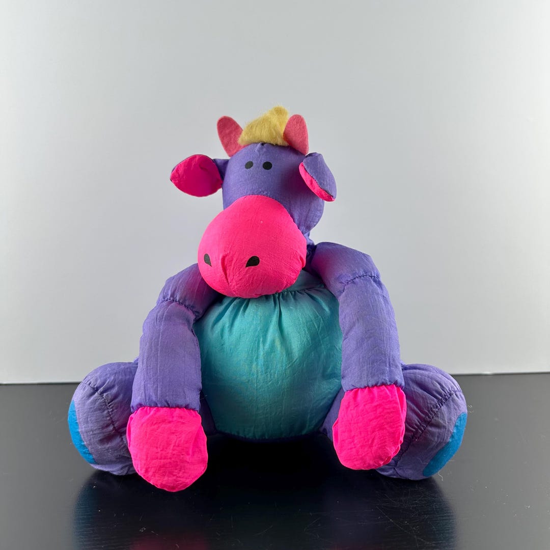 Vintage 1990 Stuffins Lumpy’s Gang Nylon Puffalump Neon Purple Cow ...