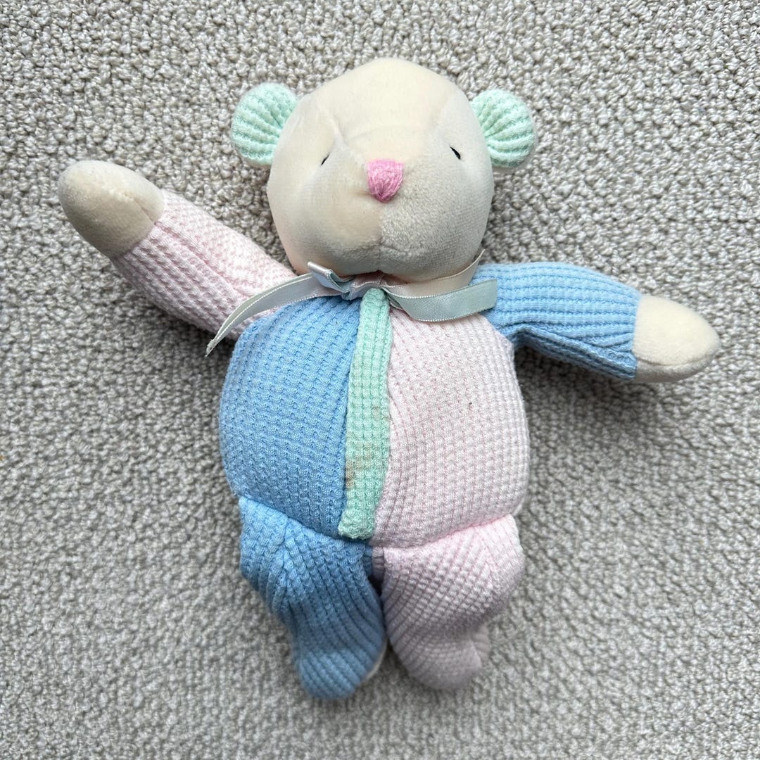 Vintage Soft Classics 1995 Plush Waffle Thermal Bear Baby Rattle Toys R ...