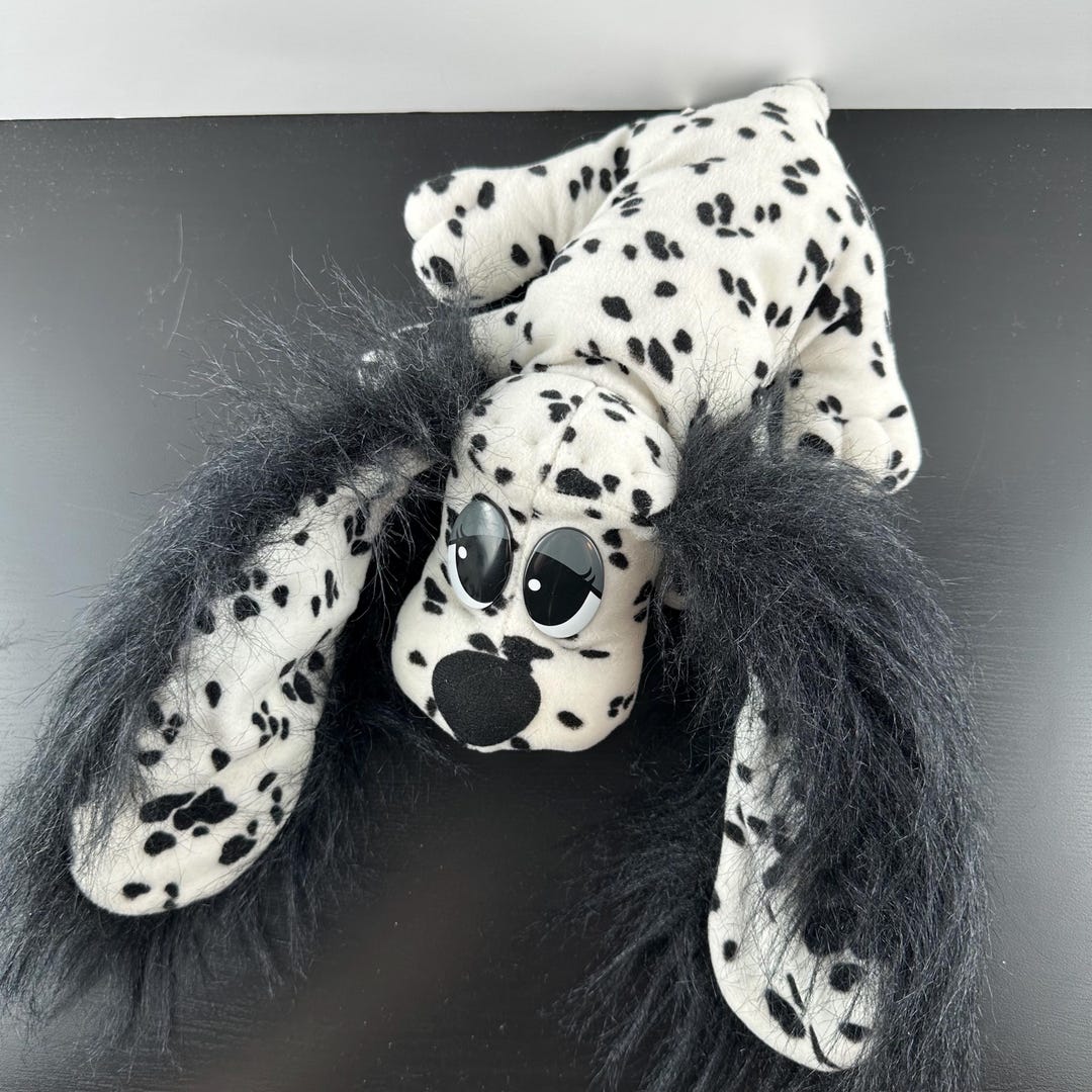 Vintage 1995 Pound Puppies Dalmation Black and White With Black Fuzzy ...