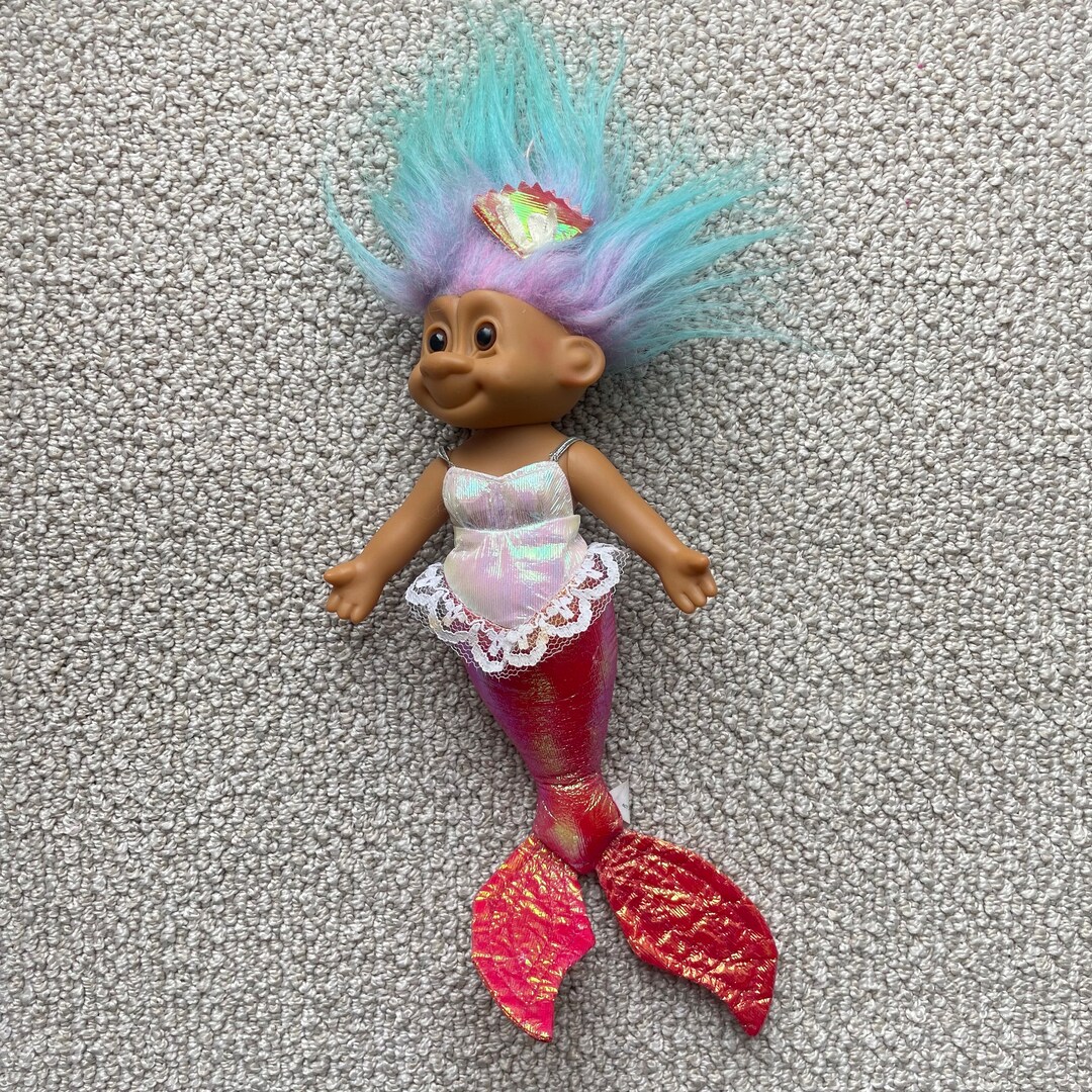 Vintage Russ 90s Troll Mermaid Shiny Iridescent Pink Red With Green and ...