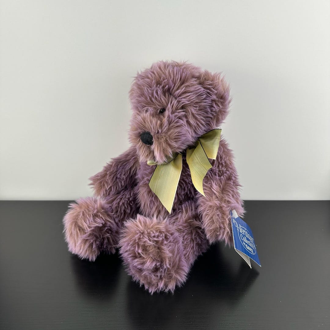Ganz Heritage Violet Teddy Bear 9” H4247 Gold Bow Purple Plush Stuffed ...