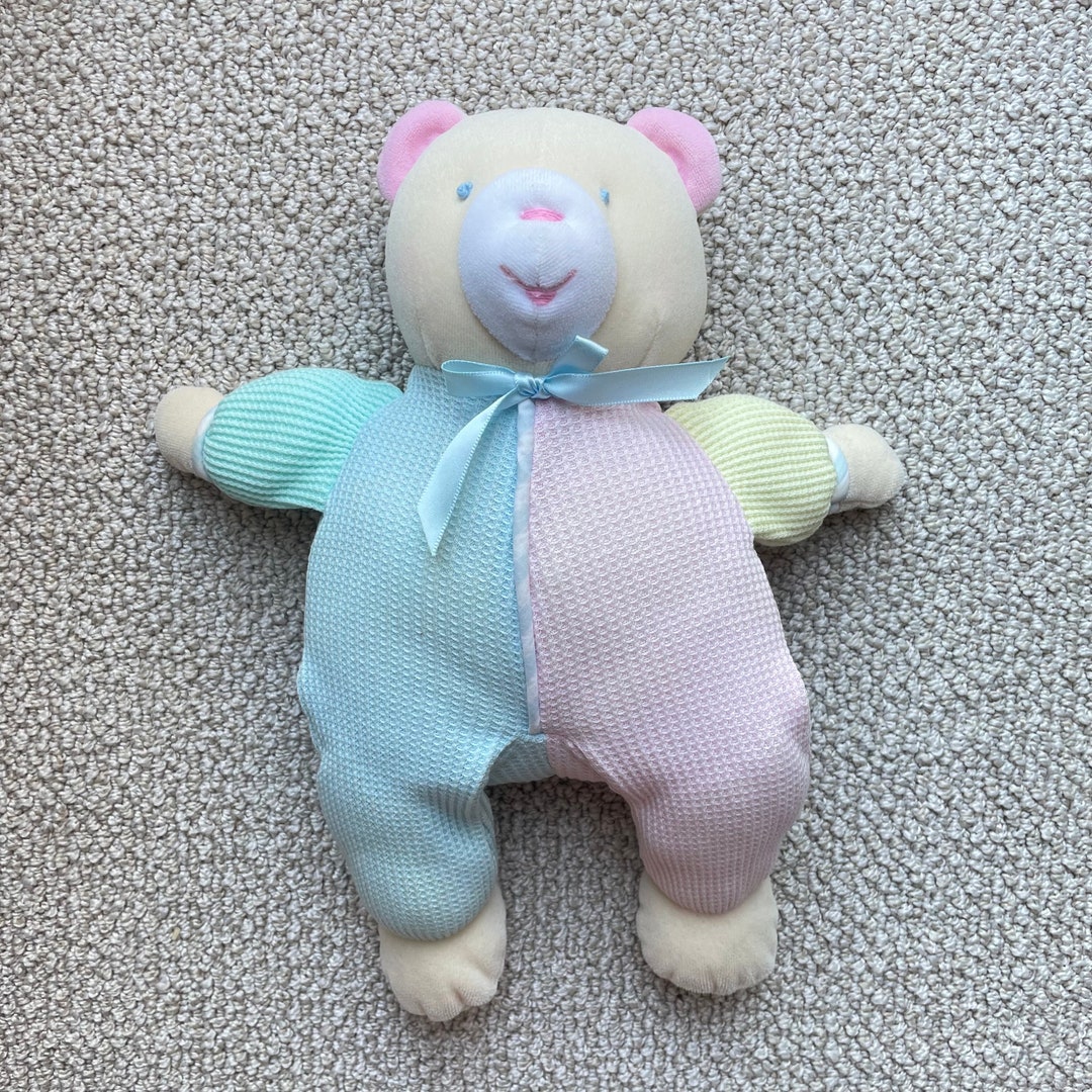 Vintage Eden Pastel Thermal Waffle Weave Color Block Teddy Bear Plush ...