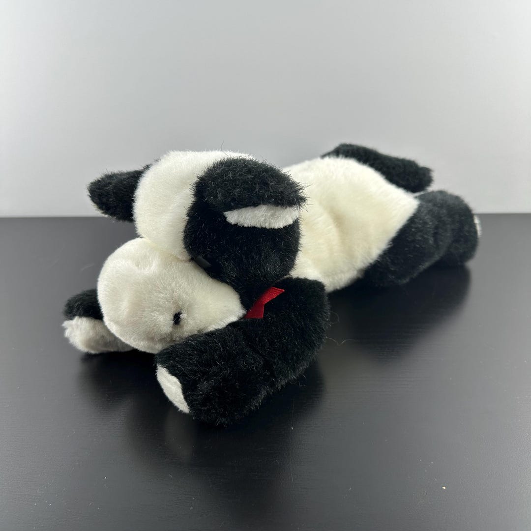 Vintage Creature Comforts Cow Red Ribbon Lying Down Plush Stuffed ...