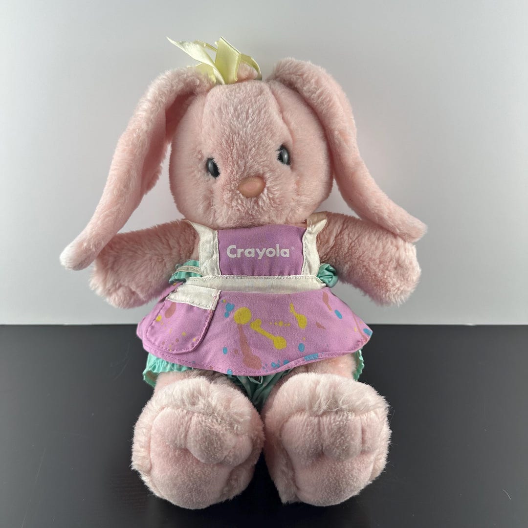Vintage 1990 Hallmark Crayola Pink Bunny Rabbit Stuffed Animal Plush ...