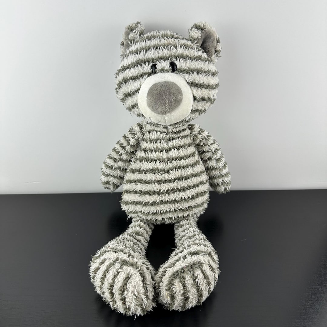 Gund Zag Bear Plush Stuffed Animal Grey and White Stripes Floppy Skinny ...
