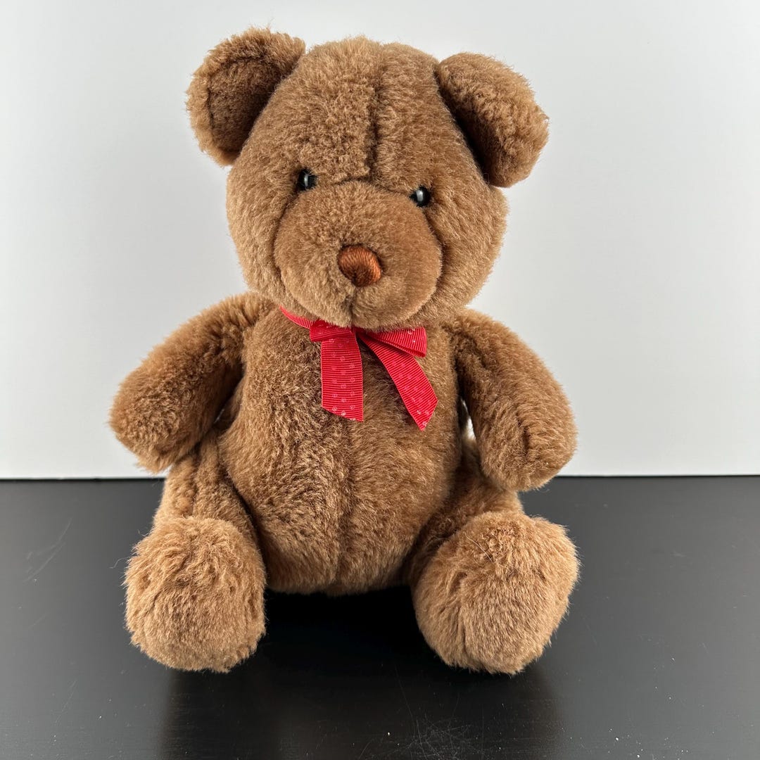 Vintage Baby Gund Brown Teddy Bear With Red Ribbon Neck 90s 9.5” Music ...