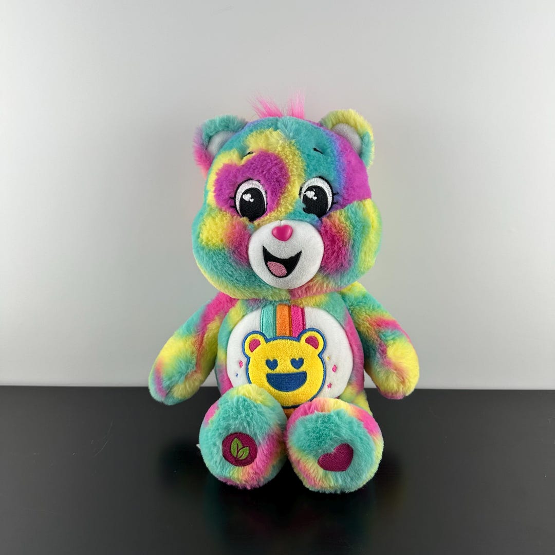 Care Bear Good Vibes Rainbow Tie Dye Bear Medium 14” Sitting Plush ...
