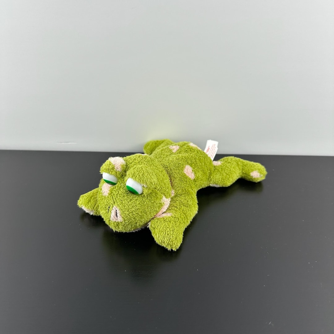 Russ Berrie Luv Pets Fribbit Green Frog Toad 7” Pink Hearts Red Ribbon ...