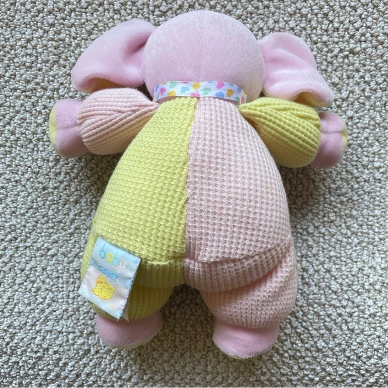Baby GANZ Plush Elephant Pastel Thermal Waffle Vintage RARE Pink Yellow ...