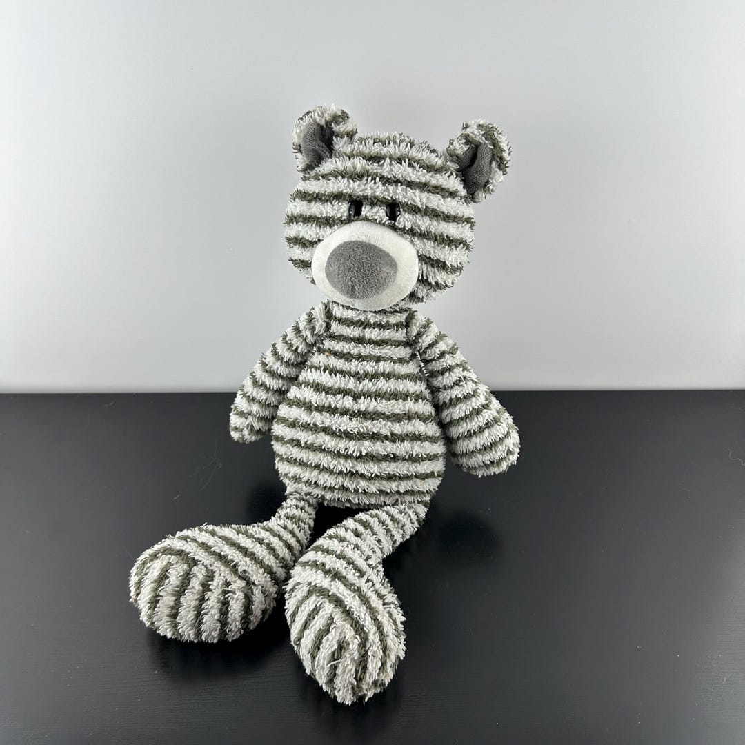 Gund Zag Bear Plush Stuffed Animal Grey and White Stripes Floppy Skinny ...