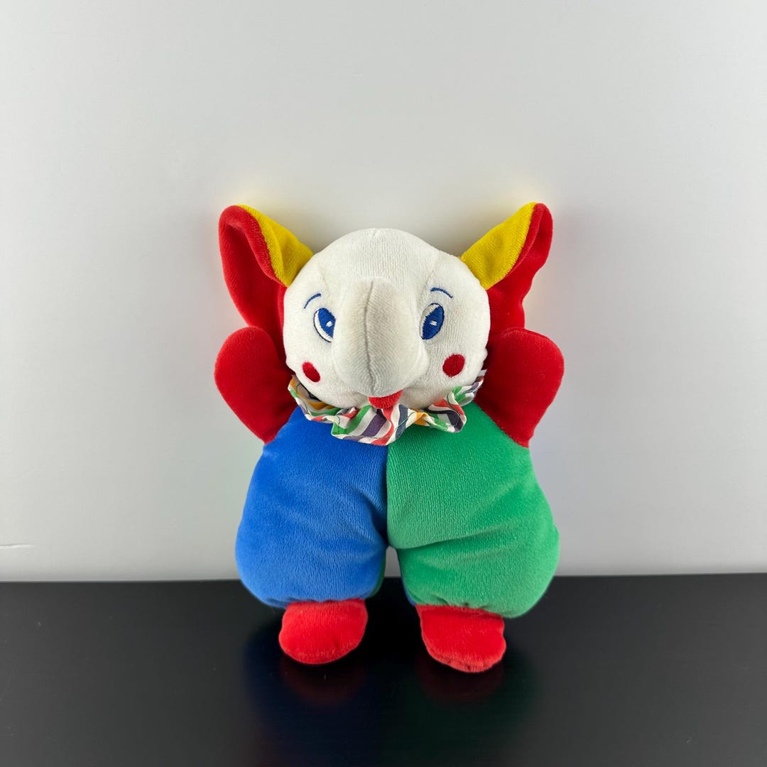 Vintage 90s Battat Velour Clown Elephant Primary Colors Plush Stuffed ...