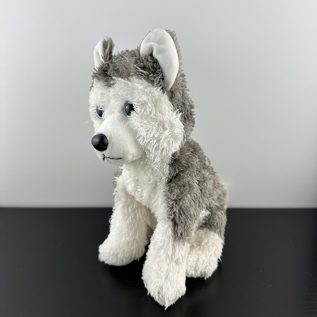 Vintage TY Classic Husky Dog Slush Plush White Gray Malamute Blue Eyes ...