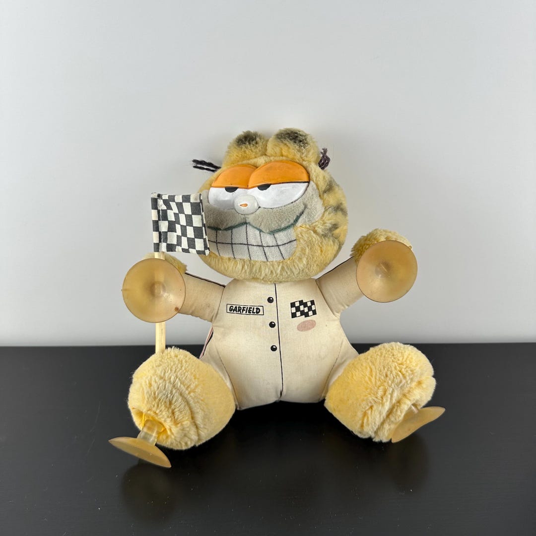 Vintage 1981 Garfield Plush Stuffed Animal Dakin Car Racer Speed Demon ...