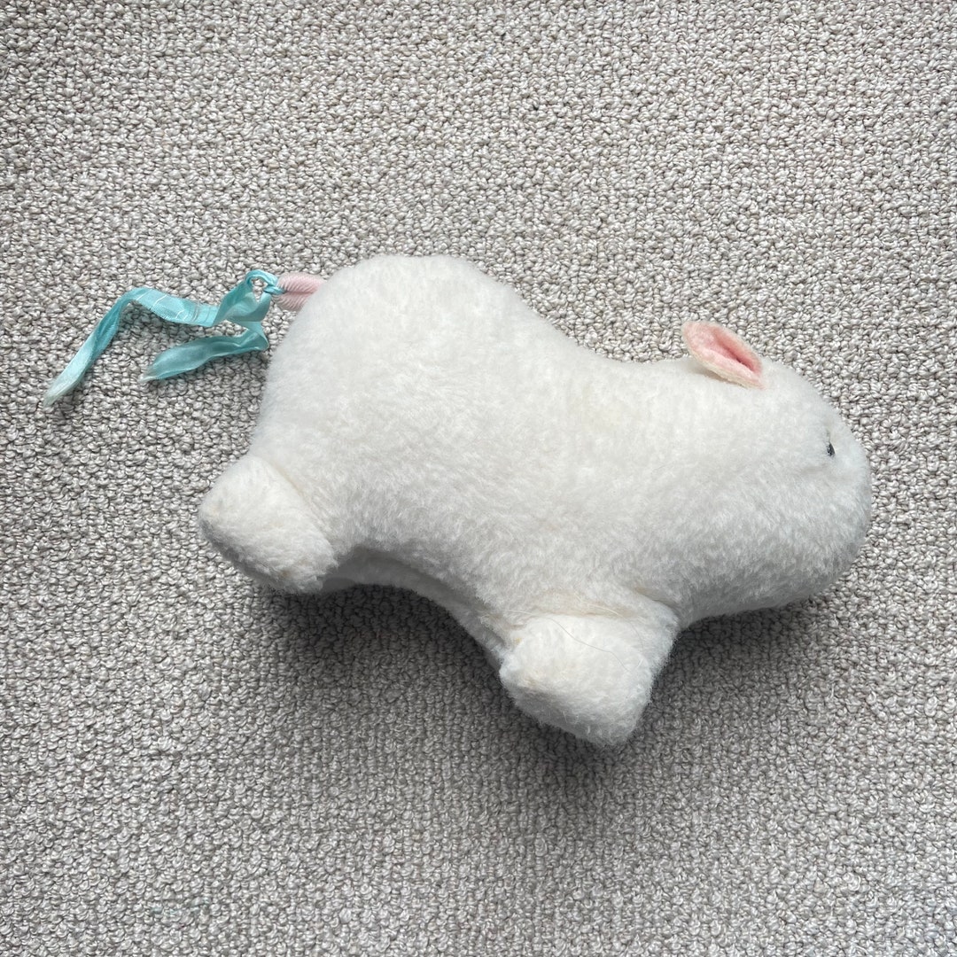 Vintage Douglas Cuddle Toys Plush White Pig Rattle Baby Toy Ribbon Tail ...