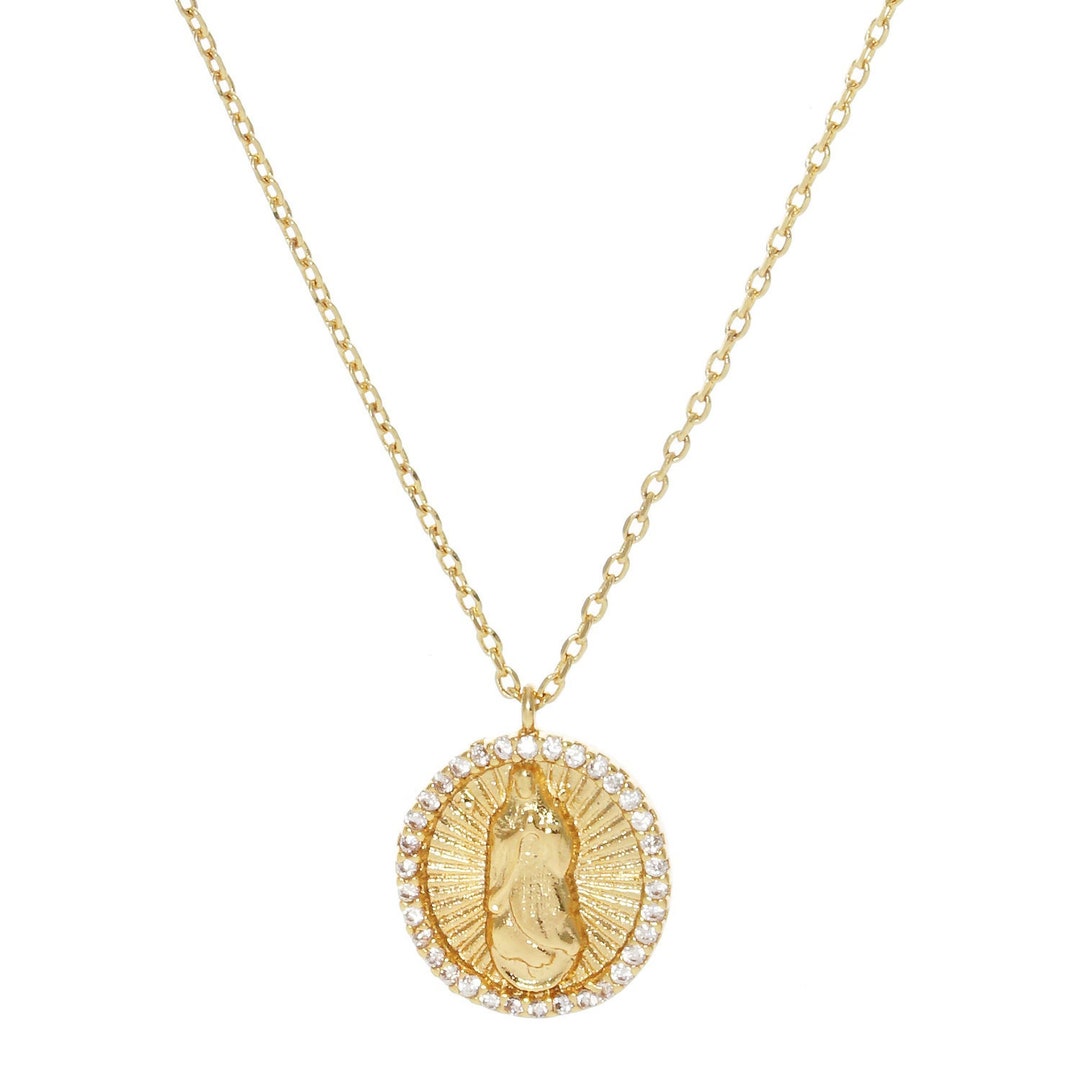 Virgin Mary Coin Necklace Gold Pendant Virgin Mary - Etsy