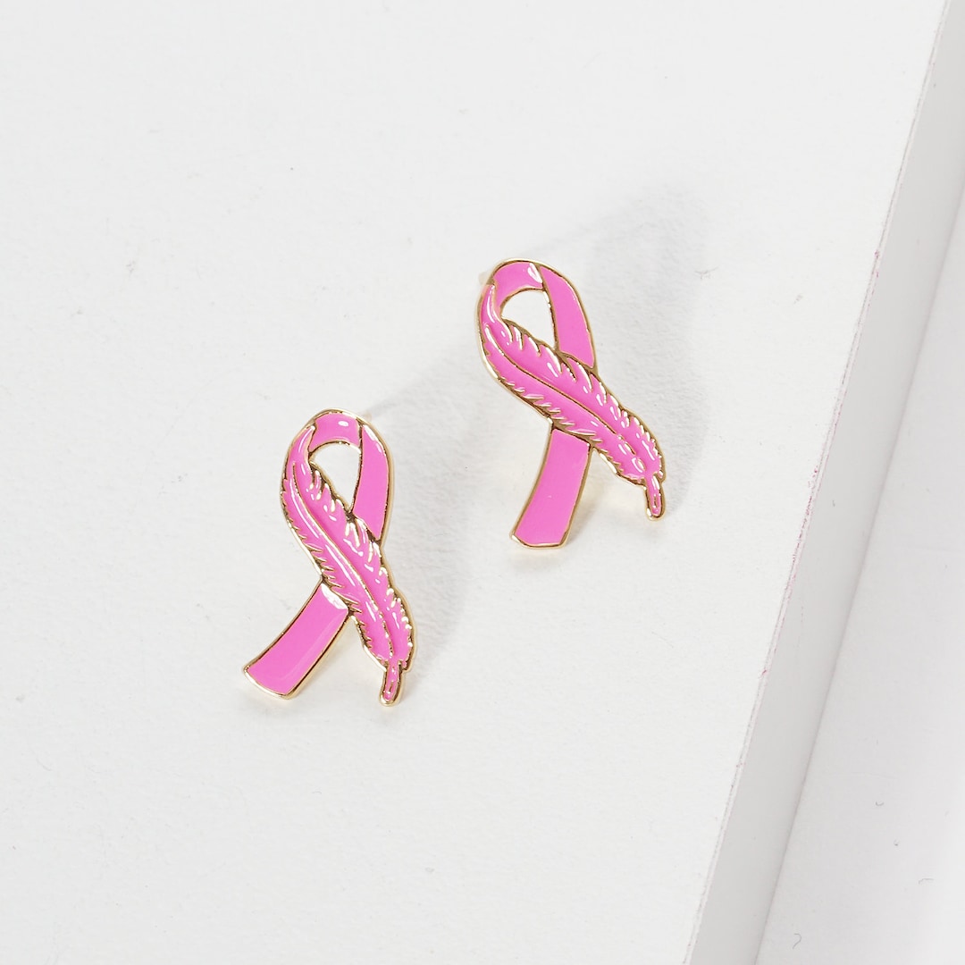 Breast Cancer Ribbon Earrings Cancer Pink Ribbon Earrings - Etsy
