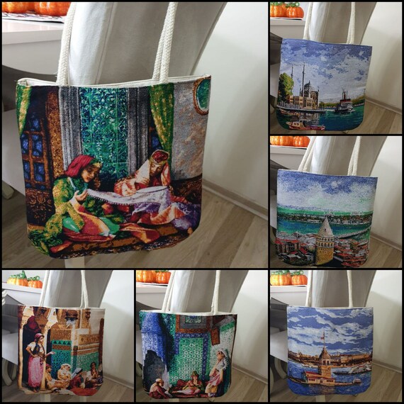Ottoman Women and İstanbul Pattern Tapestry Shoulder Bags | Etsy