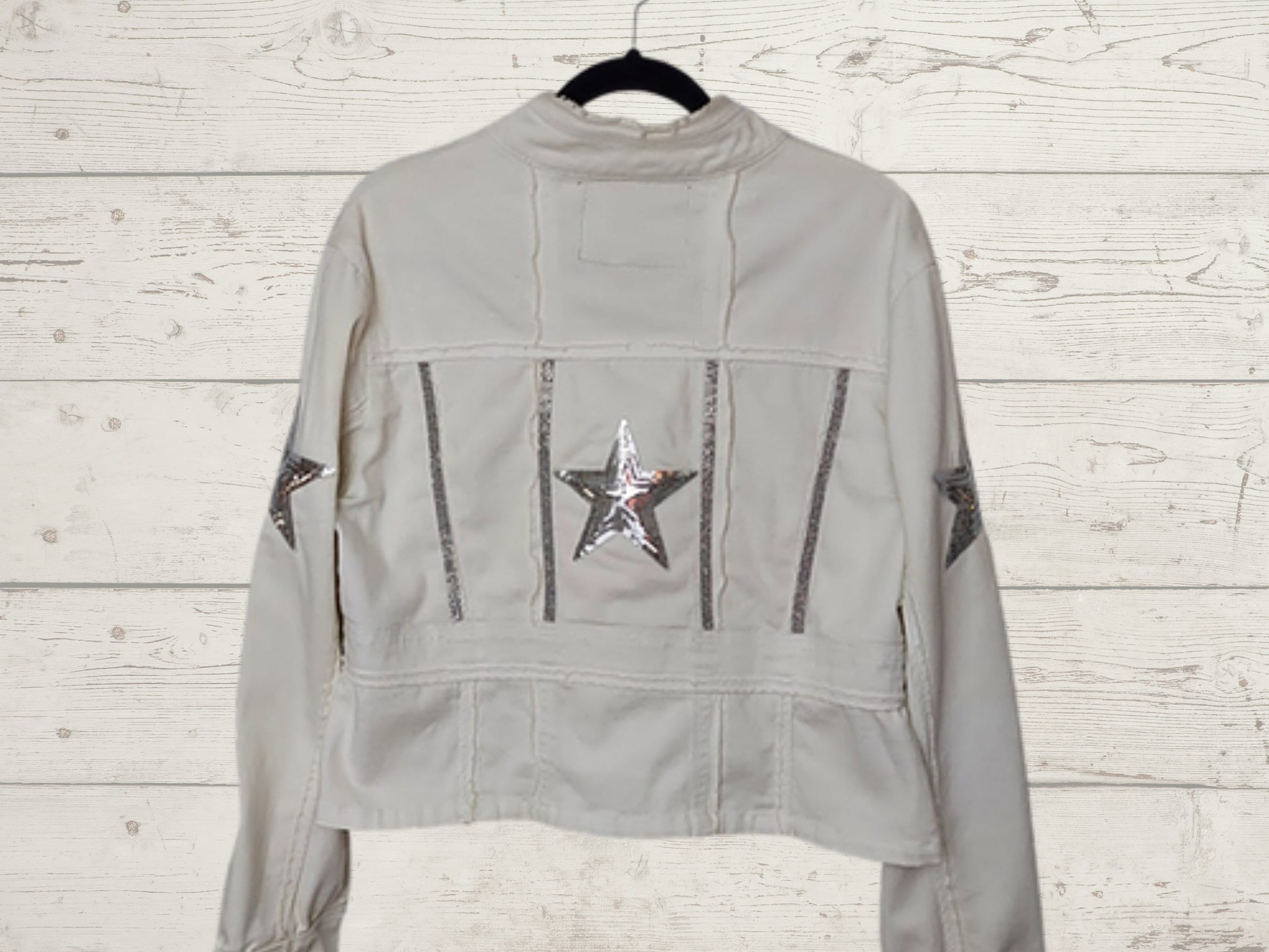 White Star-spangled Denim Jacket / Embellished Jean Jacket W Silver ...