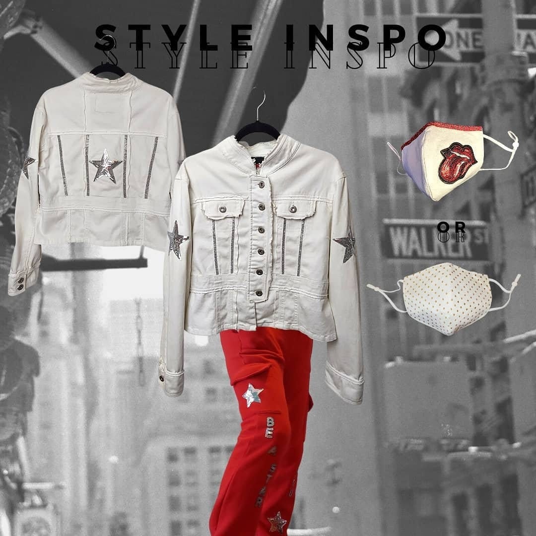 White Star-spangled Denim Jacket / Embellished Jean Jacket W Silver ...