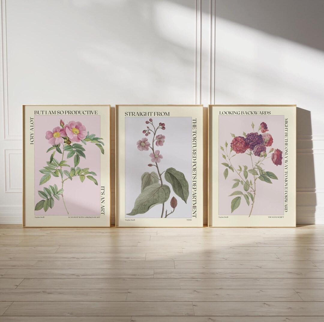 Set of 3 TTPD Taylor Swift-inspired Digital Prints, Vintage Floral Wall ...