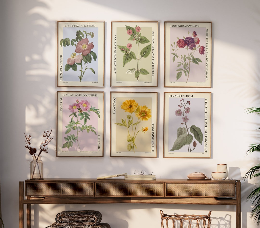 Set of 6 TTPD Taylor Swift-inspired Digital Posters, Vintage Floral ...