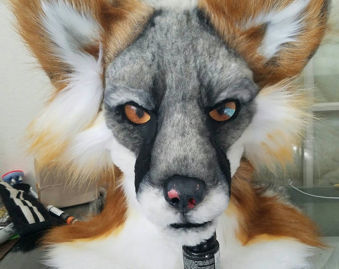 Piebald Gray Fox Fursuit Head - Etsy