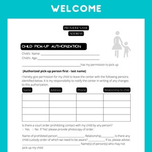 DIY Child Pick-up Form, Authorized Pick-up, Perfect for Daycare ...