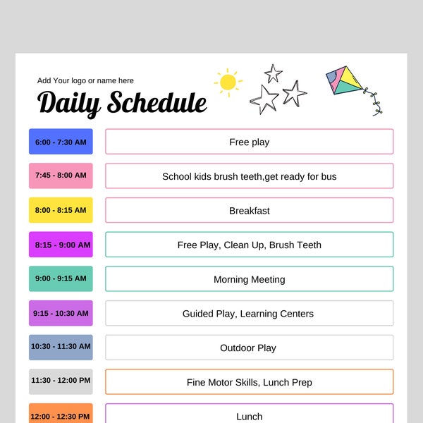 Daycare Schedule - Etsy