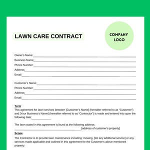 Lawn Care Agreement Template: Editable Landscaping Contract (canva, 8.5x11 Inch) - Etsy