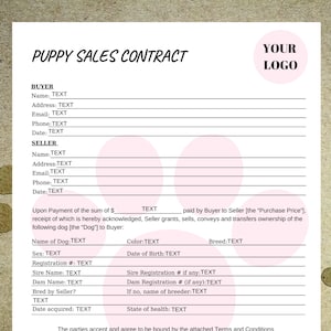 Editable Puppy Sales Contract Template: Paw Print Design (CANVA ...