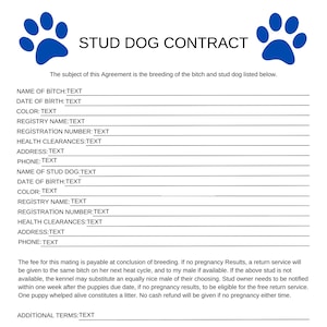 Stud Dog Owner Breeding Contract, Editable Canva Template, Instant ...
