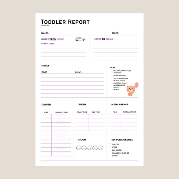 Toddler Daily Sheet - Etsy