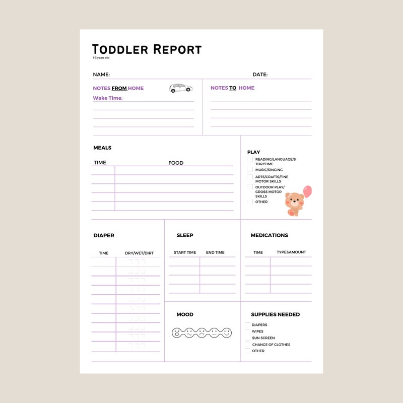 Toddler Daily Report - Etsy