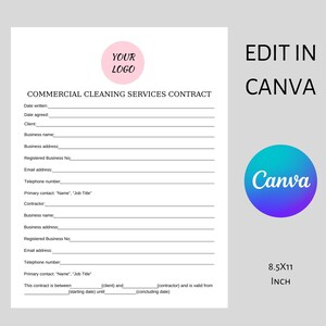 Commercial Cleaning Services Contract Canva Template - Etsy