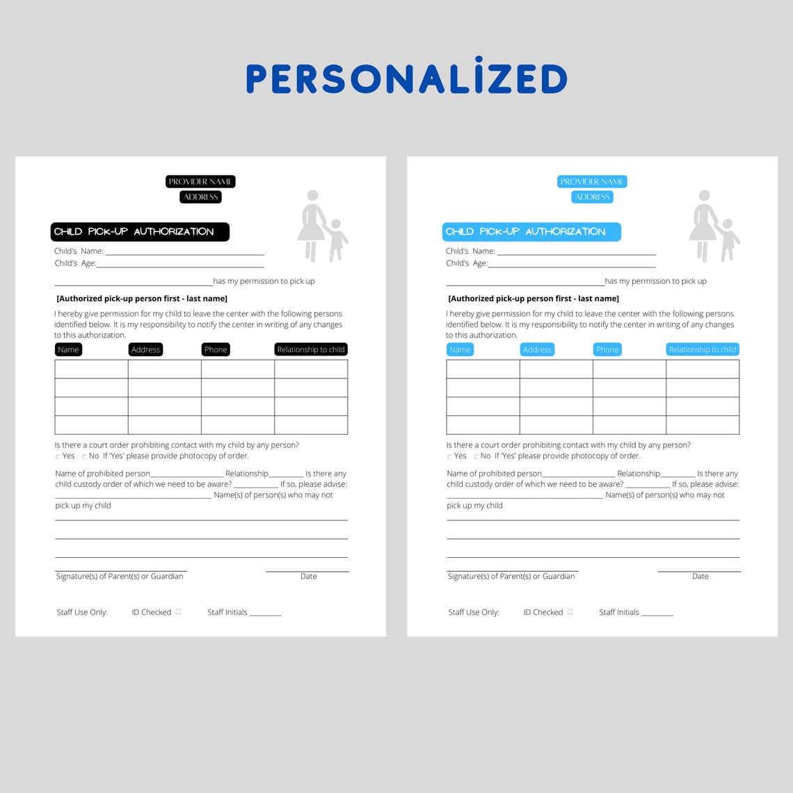 DIY Child Pick-up Form, Authorized Pick-up, Perfect for Daycare ...