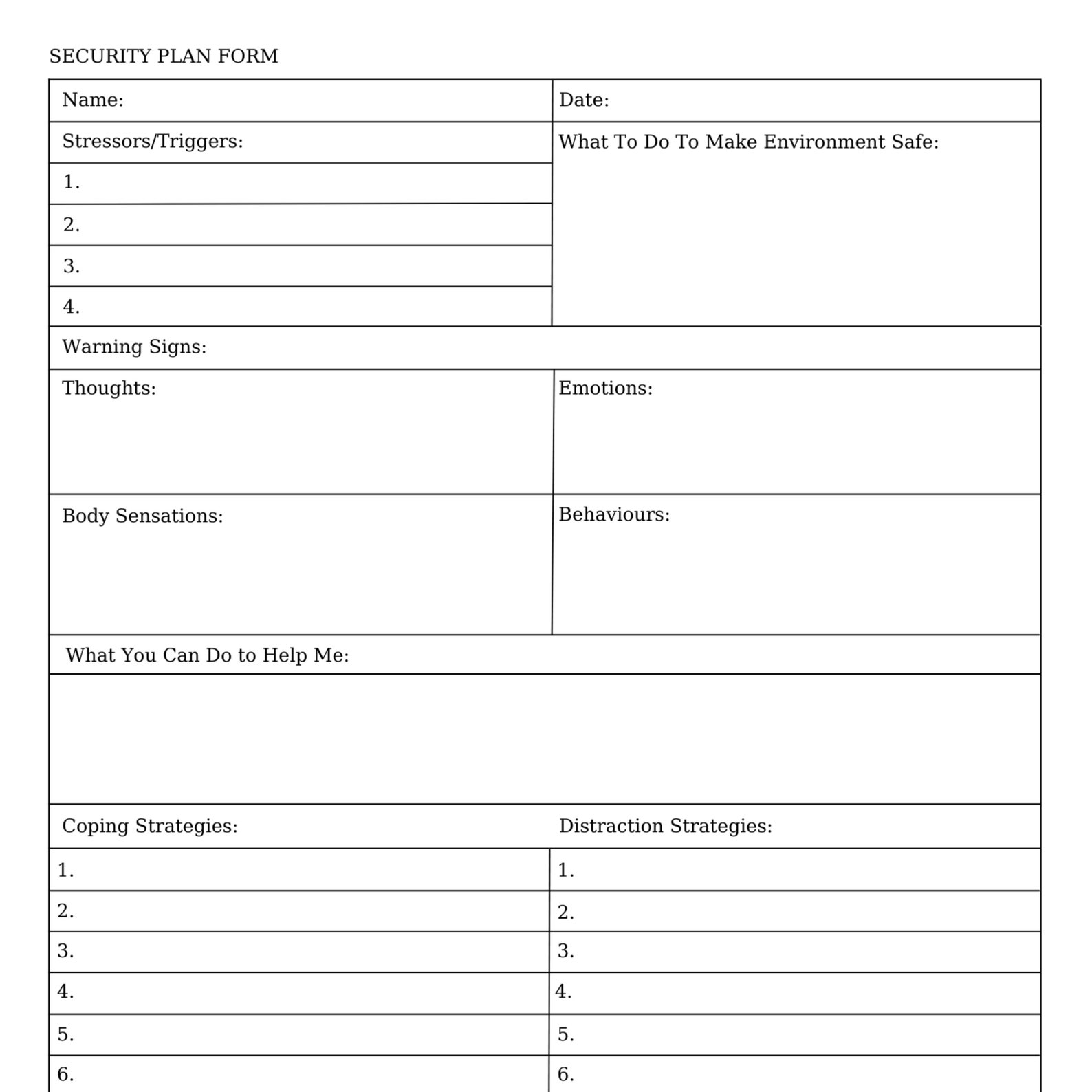 Safety Plan Canva Template Fillable Printable Blank Pdf Etsy