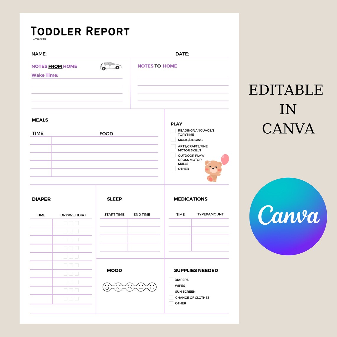 DIY Toddler Report: Daily Toddler Schedule for Nanny, Daycare, In-home ...