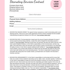 DIY Event Decorating Services Contract Agreement, EDİTABLE Printable ...