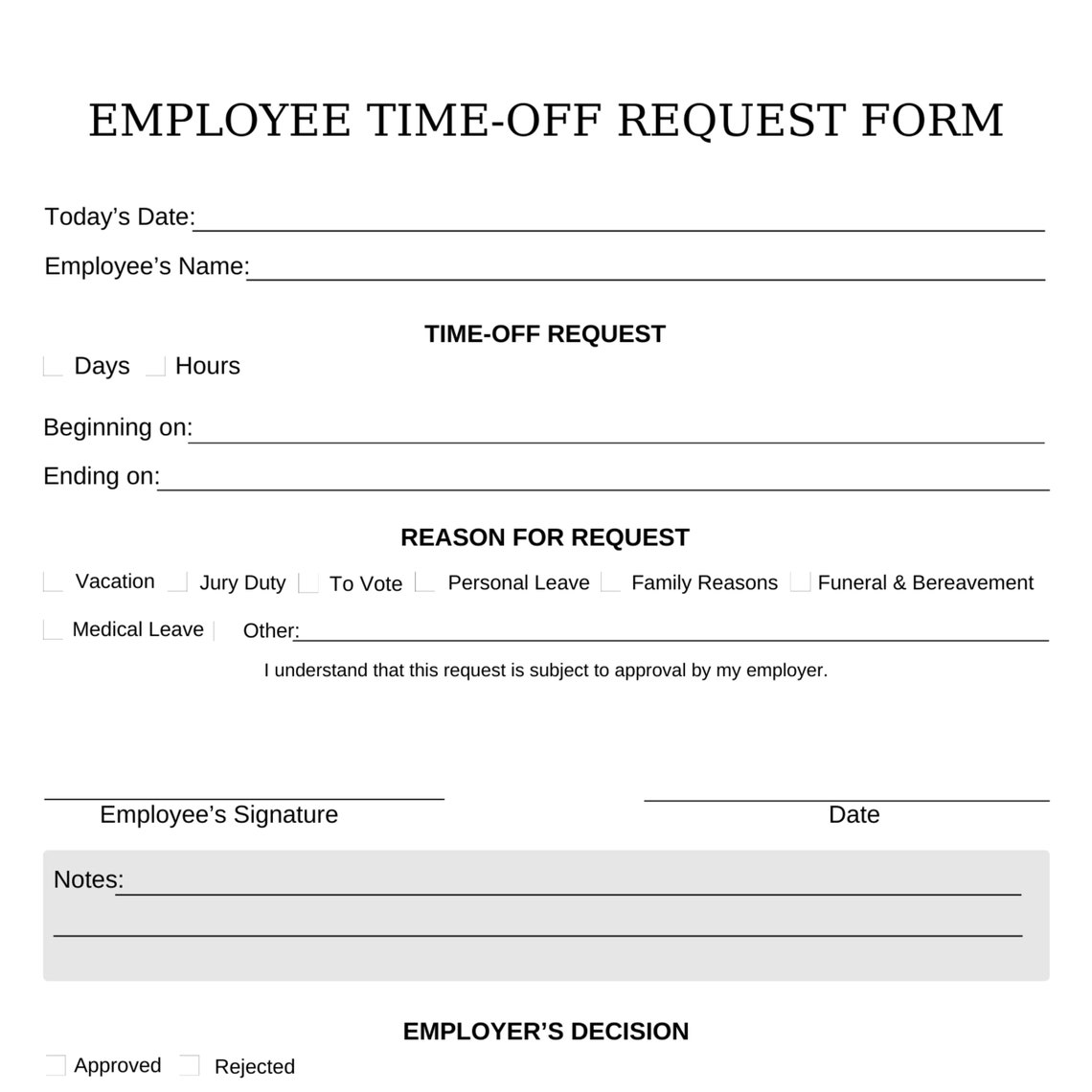 Employee Time-off Request Canva Template, EDITABLE Vacation Request ...