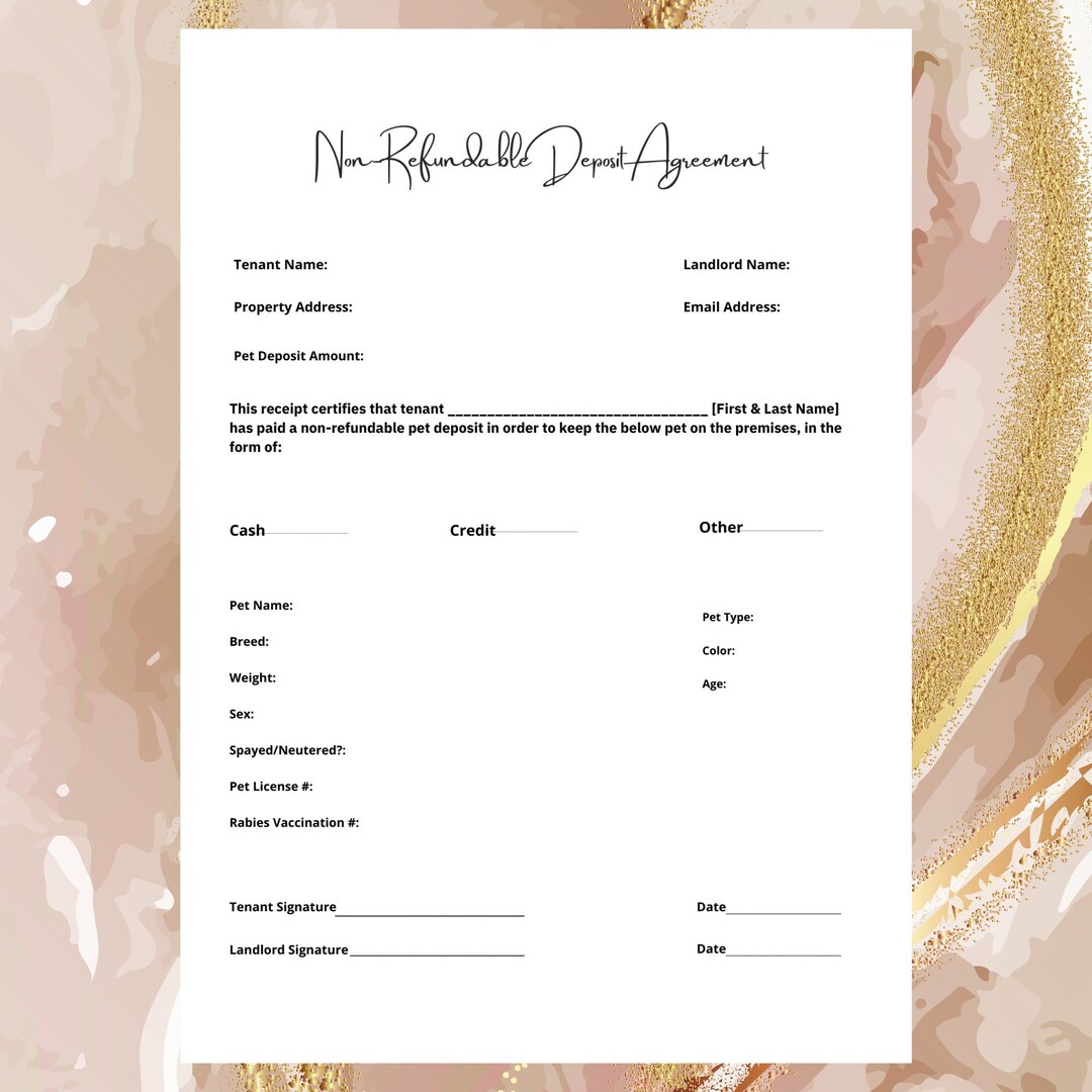 Non-refundable Pet Deposit for Breeders, Canva Editable, Personalized ...