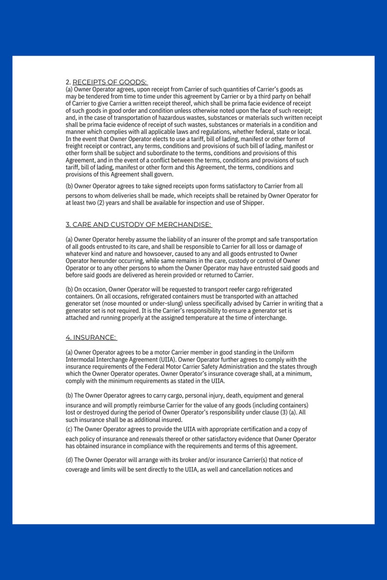 Owner Operator Lease Agreement With Policy Contract, Owner Operator ...