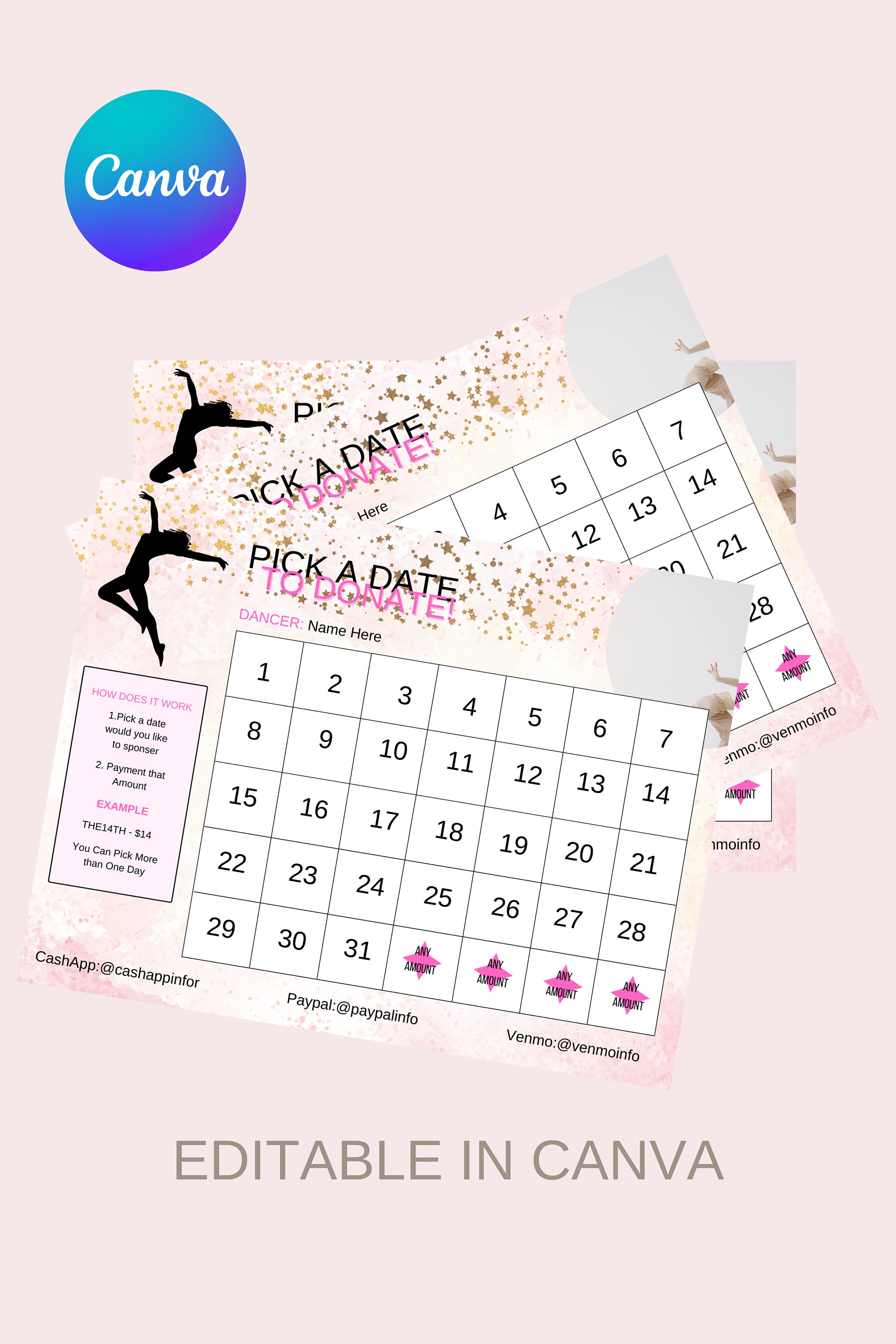 Dance Calendar Fundraiser Template: Editable Canva Design (digital ...