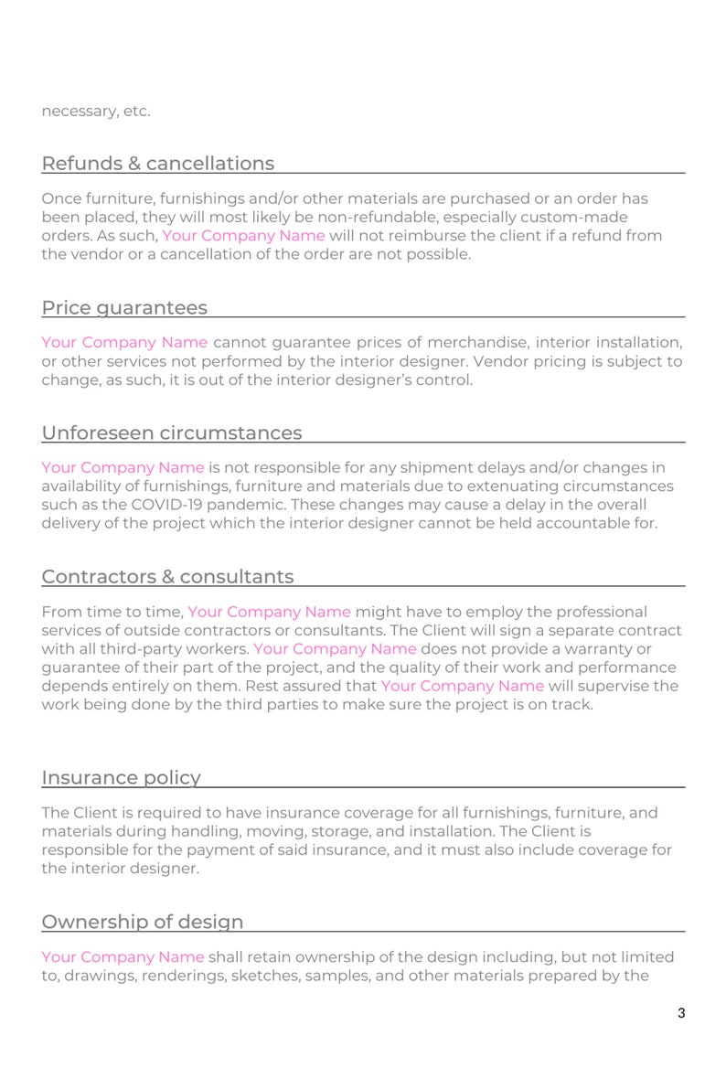 Interior Designer Contract Agreement Proposal Template | Etsy