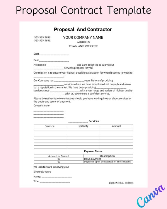 Contract Template Printable Proposal Contract Formbusiness - Etsy