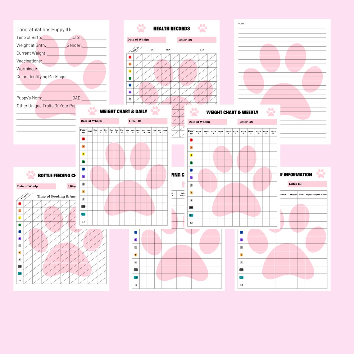 DIY Edıtable Puppy Whelping Charts for Record Keeping Great for ...