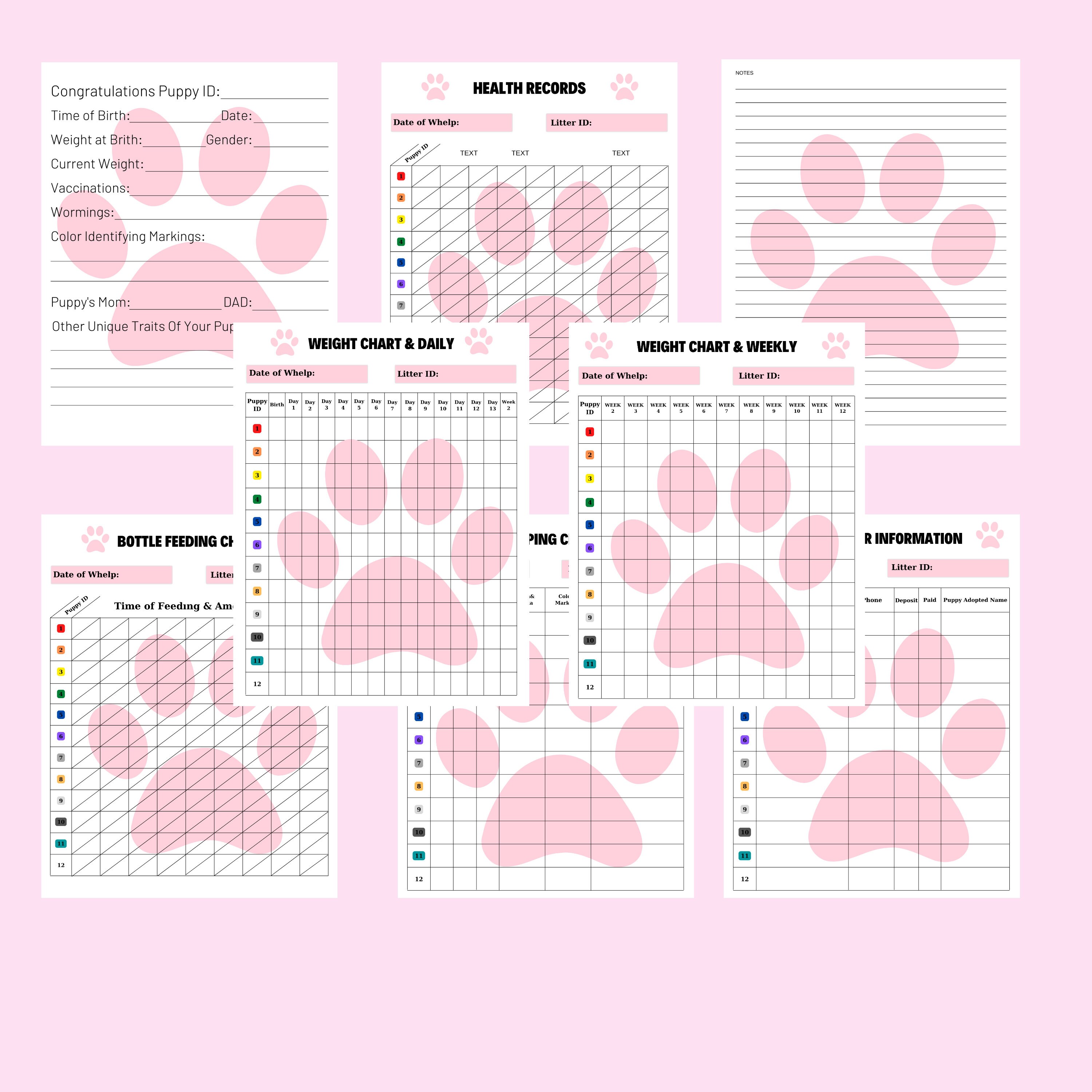 DIY Edıtable Puppy Whelping Charts for Record Keeping Great for ...